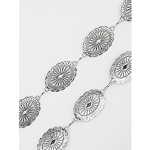 trypro Metal Waist Chain Belt for Women Western Cowgirl Adjustable Concho Silver Chain Belts for Dresses Jeans Gift