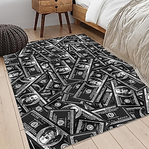 DVKKHD 100 Dollar Bill Area Rug 4x6 Black and White Living Room Rugs Non Skid Modern Money Carpet for Bedroom Cash Art Cool Rugs Room Decorations Office Entryway Dining Room Washable Rug 47”x71”