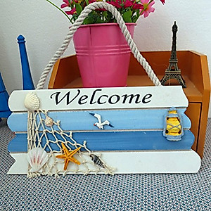 WINOMO Wooden Welcome Sign Front Door Nautical Decor (Blue)