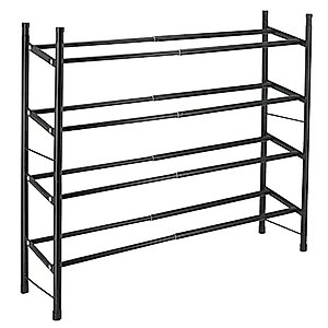 LNYZQUS 4-Tier Expandable Shoe Rack,Stackable Sturdy Shoe Shelf Shoes Stand,Metal Slim Closet Shoe Racks Organizer Adjustable Long Sneaker Rack For Closet Entryway-Black
