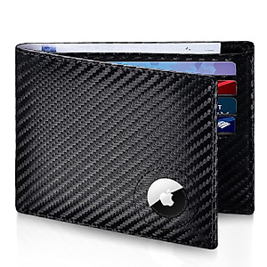 Mens Wallet for Apple AirTag, RFID Blocking Minimalist Front Pocket Air Tag Wallet, Large Bifold Mens Wallet RFID Blocking with ID Windows