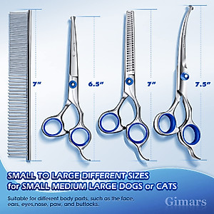 Gimars Professional Grooming Scissors for Dogs 4CR with Safety Round Tip, 5 in 1 Heavy Duty Titanium Coated Straight & Thinning & Curved Shears