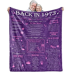 Happy 50th Birthday Gifts for Women Men Blanket 1973 50th Birthday Anniversary Weeding Decorations Turning 50 Years Old Bday Gift Idea for Wife Husband Mom Dad Back in 1973 Throw Blanket 60Lx50W Inch