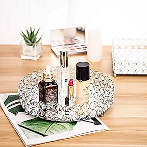 Feyarl Crystal Cosmetic Makeup Tray Jewelry Trinket Tray Organizer Vanity Tray Mirrored Decorative Tray Home Deco Dresser Perfume Skin Care Tray for Christmas Brithday Gift(Round 10" inch) (Silver)