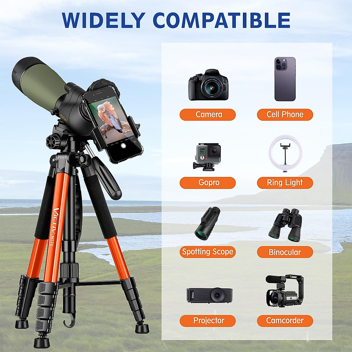 Camera Tripod, 72" Camera Tripod Stand with Remote, Heavy Duty Tripod for Video, Aluminum Tripod Stand with Bag, Complete Tripod Unit for Canon Nikon Sony, Perfect for Phone & Camera Photography