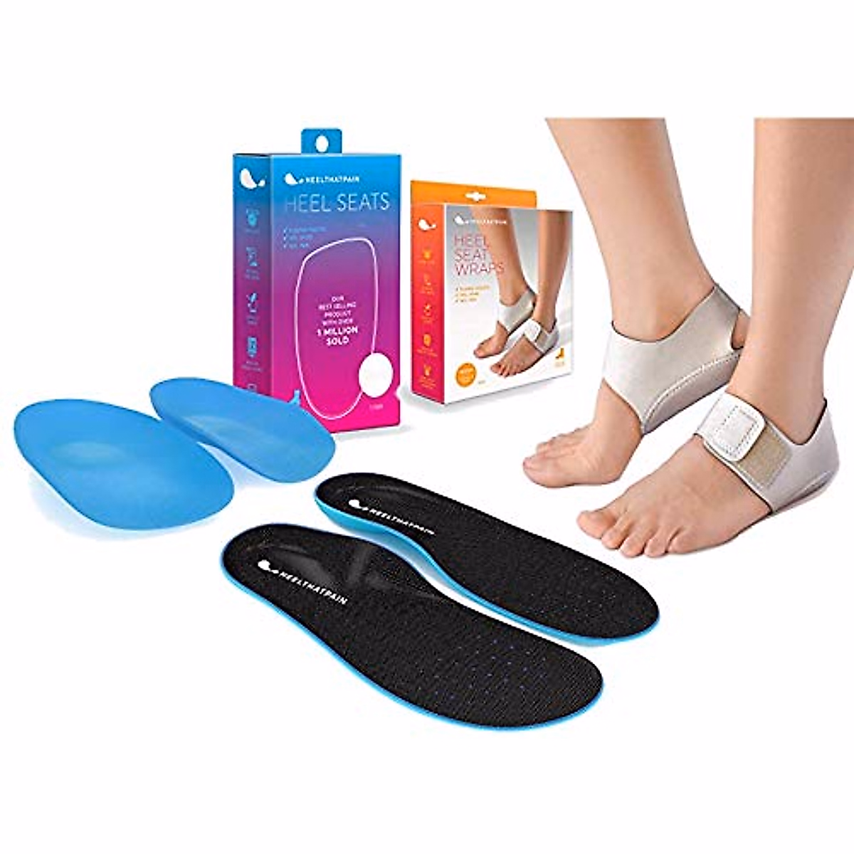 Heel That Pain Plantar Fasciitis Insoles Blue, (W 6.5-10, M 5-8) & Heel That Pain Insoles Full Length Heel Seats, (W 8-8.5, M 6.5-7) & Heel That Pain Heel Seat Wraps, (W 6.5-10, M 5-8)