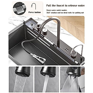 Smart Kitchen Sink With Digital Display,Nano 304 Stainless Steel Kitchen Sink With Flying Rain, Pull-Out Faucet, Pressurized Cup Washer
