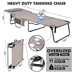 Minndudu Tanning Chair for Outside, Heavy Duty Oversized 330 LBS Lounge Chair with Face/Arm Hole, Wide Folding Layout Face Down Tanning Chair for Beach Poolside Patio Sunbathing Lawn Camping Sun, XL
