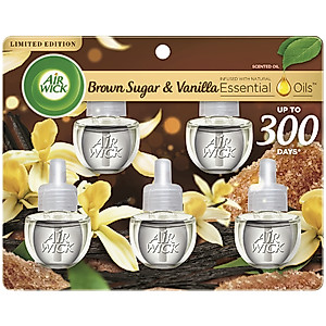 Air Wick Plug in Scented Oil Refill, 5 ct, Brown Sugar and Vanilla, Air Freshener, Essential Oils, Fall Scent, Fall decor