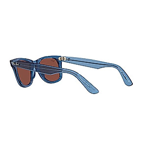 Ray-Ban RB2140 Original Wayfarer Square Sunglasses, Transparent Blue/Red, 50 mm