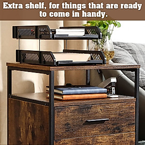 TC-HOMENY Mobile File Cabinet on Wheels Office Cabinet with 2 Drawers, Wood Filing Cabinet fits A4 or Letter Size for Home Office, Rustic Brown