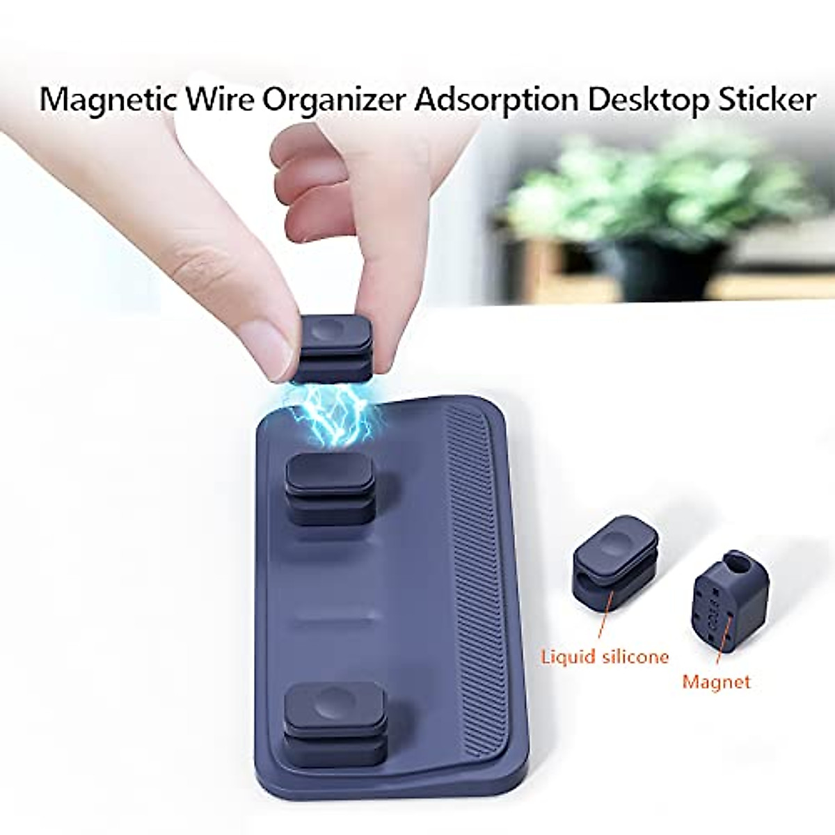 Cable Holder Cord Organizer Magnetic Multipurpose Desk Cable Keeper SHEEAST Cable Management 5 Clips for USB C Cables, Micro Cables, Sticks to Wood Marble Metal Glass, Blue 2 Pack