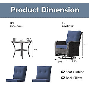 ASJMR 3 Pieces Patio Swivel Rocker Wicker Chairs-Outdoor Swivel Rocking Chairs with 1 Rattan Coffee Table 2 Thickened Cushions Outdoor Furniture Conversation Sets for Patio Porch Garden