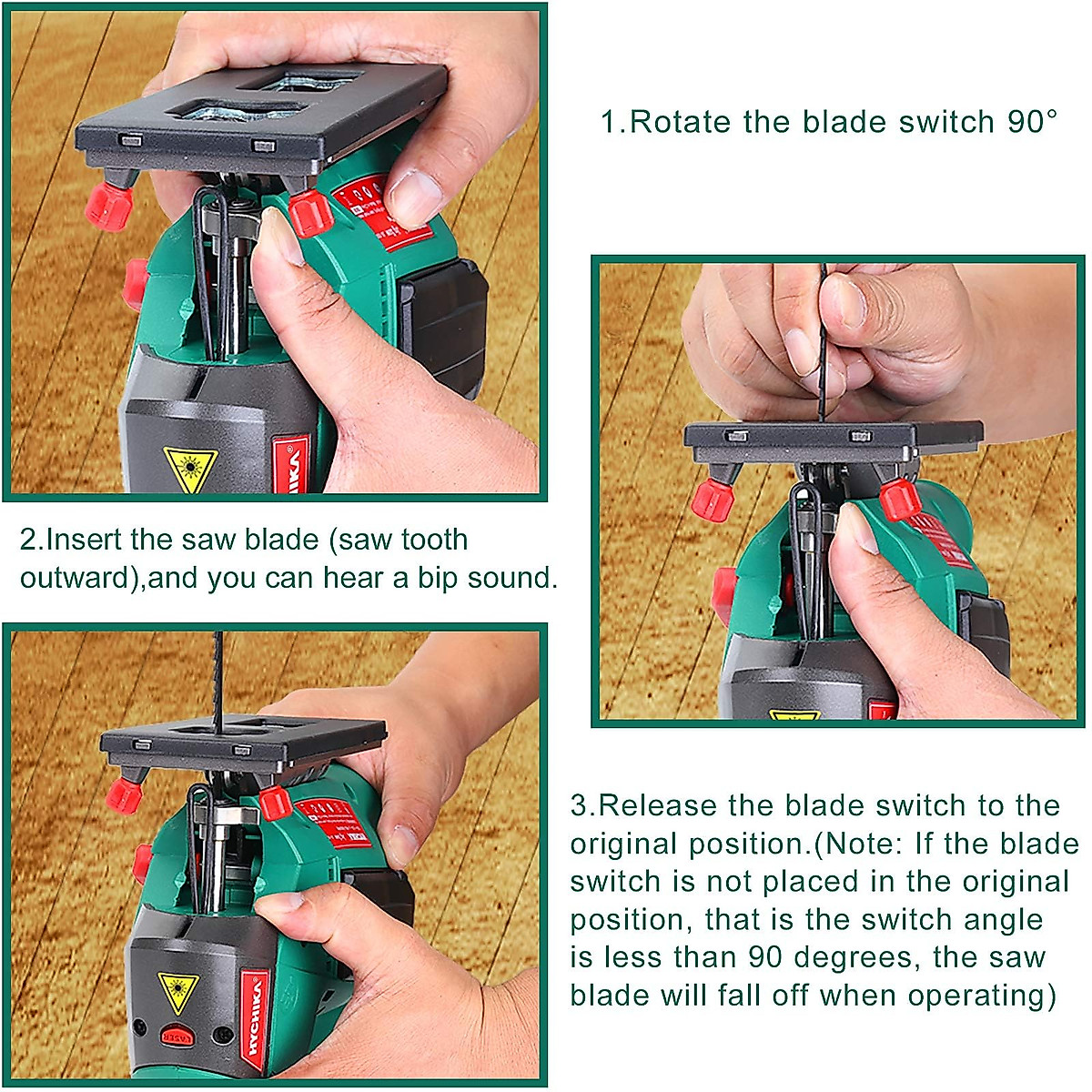 HYCHIKA Jig saw, 6.7A Jig Saw 800-3000SPM with 6 Variable Speeds, 4 Orbital Sets, Bevel Angle 45°, 6PCS Blades, Pure Copper Motor, Laser Guide, Wood Metal Plastic Cutting