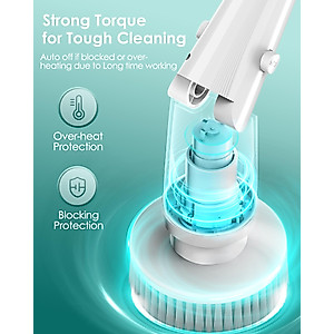Electric Spin Scrubber, TRAJADA Shower Cleaning Brush with 5 Replacement Heads,3 Adjustable Angle Shower Scrubber,Cordless Power Scrub with Extension Handle for Cleaning Bathtub Grout Tile Floor
