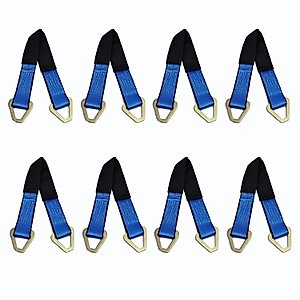 Mytee Products (8 Pack) 2" x 36" Heavy Duty Tie Down Axle Straps with D-Ring and Protective Sleeve, 10,000LBS Capacity - for Car Trailer Hauler Tow Truck Wrecker Wheel Tie Down Strap
