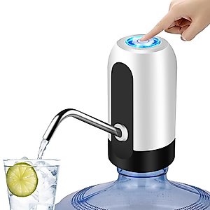 Calogy 5 Gallon Water Dispenser, Electric Drinking Water Pump with Rechargeable, Portable Automatic Water Bottle Pump for Camping Kitchen Home Office - White