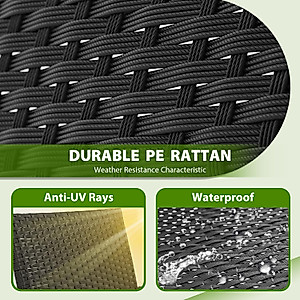 PayLessHere 3-Piece Rattan Wicker Bistro Set Outdoor Conversation Set Sturdy Frame Wicker Furniture with 2 Chairs Cushions Tempered Glass Table for Poolside Balcony Patio Bar Garden (Khaki)