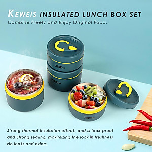 Keweis Bento Box Adult Lunch Box Set, Portable Insulated Lunch Containers with Thermal Bag, Stackable Stainless Steel Leakproof Food Containers for Adults Teens Kids, Set of 4, 68 Oz