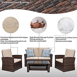 Walsunny Quality Outdoor Living,Outdoor Patio Furniture Sets,4 Piece Conversation Set Wicker Ratten Sectional Sofa with Seat Cushions (Brown)