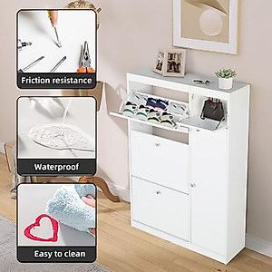 HOPUBUY White Shoe Cabinet for Entryway, Shoe Storage Cabinet for Larger Shoes, Hidden Shoe Organizer with Door, Modern Shoe Storage Cabinet for Men Women's Heels, Boots, Slippers