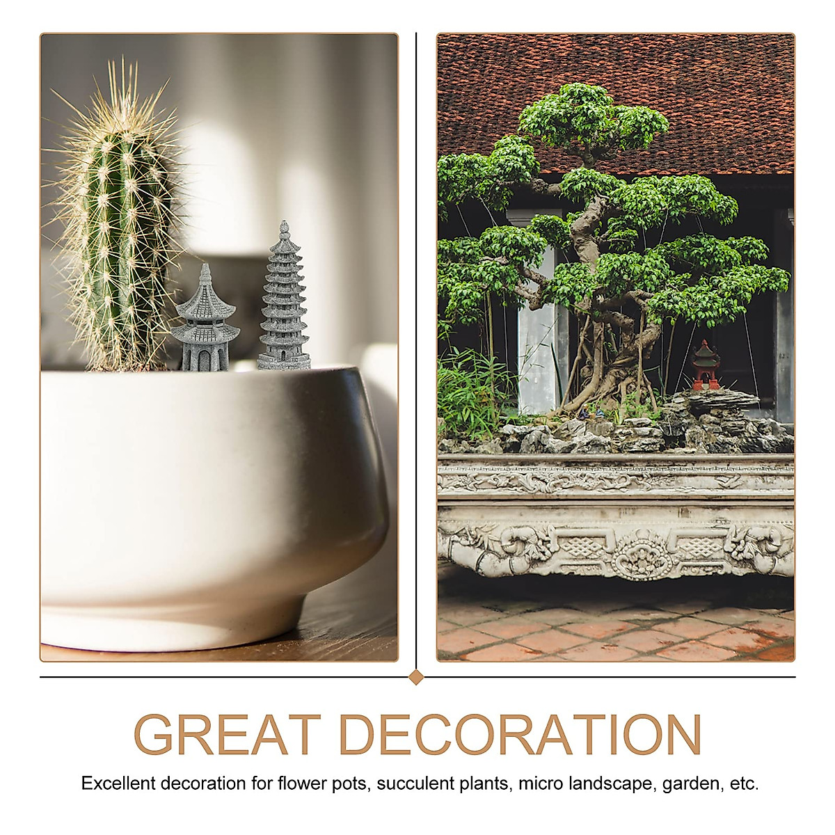 generic 2Pcs Miniature Pagoda Hexagon Figurines Mini Pagoda Statue for Garden Patio Bonsai Micro Landscape Decorations
