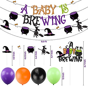 Halloween Baby Shower Decorations, Halloween A Baby is Brewing Banner Garland Halloween Cake Topper Balloons Set for Boy Girl Halloween Baby Shower Pregnancy Celebration Gender Reveal Party Supplies