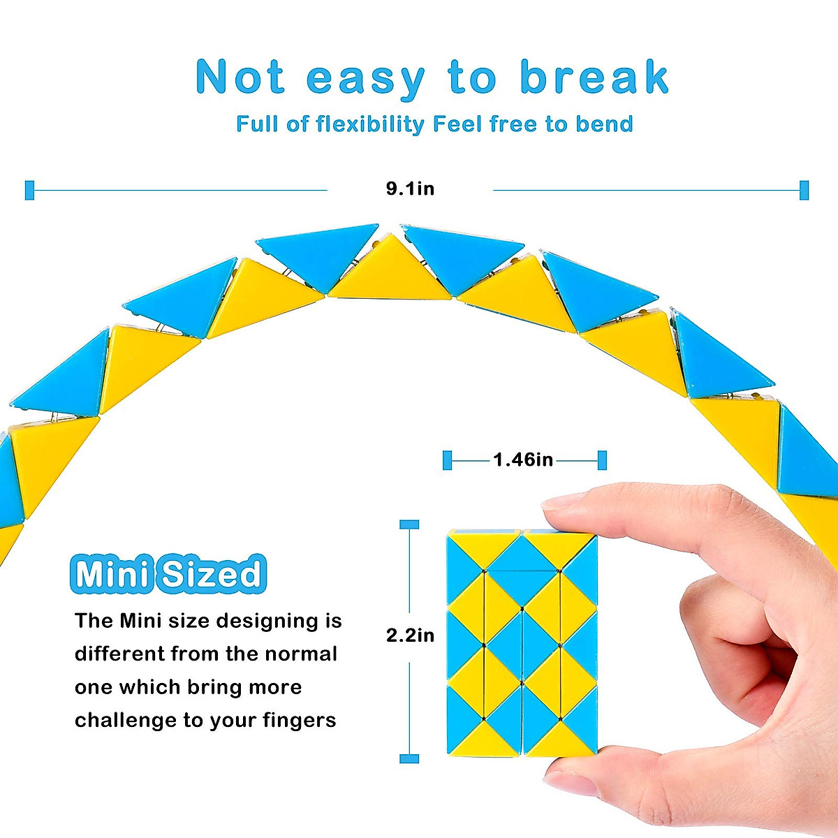 Ganowo 18 Pack Fidget Snake Cube Mini Twist PuzzleToys for Kids Teens Stocking Stuffer, Birthday Party Favors, Goodie Bags Fillers (yellow)