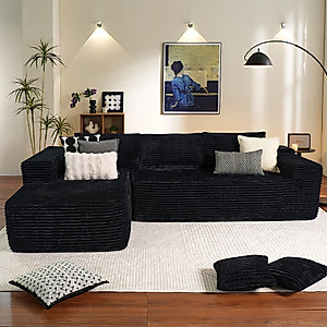 ovios 104" Cloud Sectional Couch with L-Shape Chaise,Modern Modular Sofa with Deep Seat, Upholstered Couches for Living Room Bedroom,No Assembly Required, Black (Plush Corduroy Fabric)