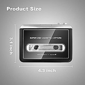 Updated Cassette Player with Speaker-Portable Cassette Tape to MP3 Converter- Convert Tapes to Digital Format via USB, Compatible with Mac Laptops & Personal Computers