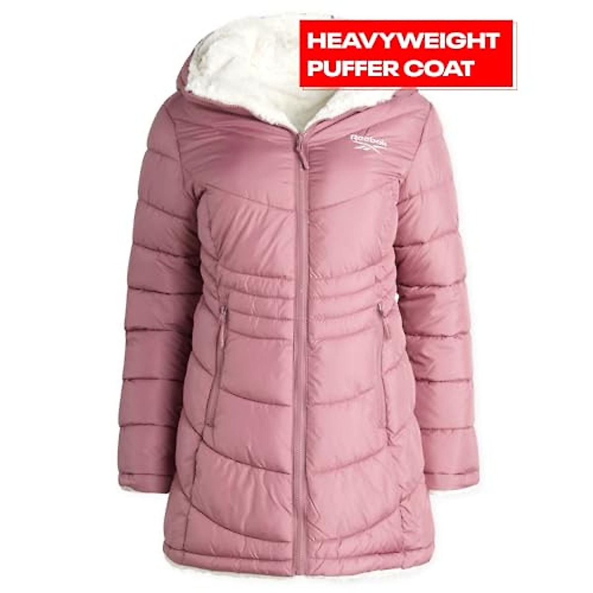 Reebok Women's Winter Jacket - Reversible Quilted Puffer with Sherpa Fleece Lining – Parka Coat for Women (S-3X, Plus Size), Size Large, Dark Dusty Rose