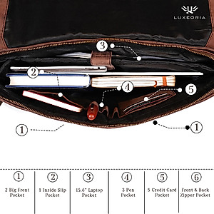 LUXEORIA Leather Briefcase Shoulder Bag for Women & Men, Over the Shoulder Bag for Women Crossbody & Mens Briefcase Office Bag for Travel | Opulent - Dark Brown