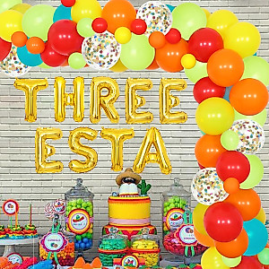 Fangleland Mexican Fiesta 3rd Birthday Decorations Three Esta Balloon Garland Kit for Taco 3rd Birthday Cinco De Mayo Cactus Theme Party Supplies