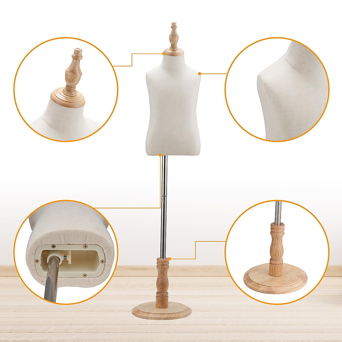 Spurgehom Kid Dress Form Adjustable Child Mannequin Body with Wood Base Toddler Clothes Mannequin Pinnable Dress Form for Apparel Scarf Window Shop Display, 4-5 Years Old