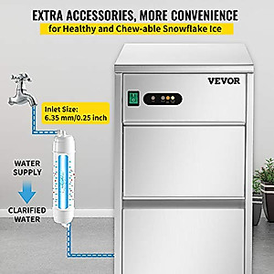 VEVOR Commercial Snowflake Ice Maker, 55LBS/24H ETL Approved Food Grade Stainless Steel Flake Ice Machine Freestanding Commercial Ice Machine for Seafood Restaurant, Scoop Included