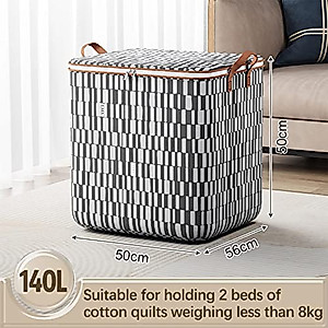 JIAJO Clothes Storage Bag with Dual-Zipper, 100-180L Exquisite Plaid Capacity Cylindrical Wardrobe Sorting Storage Box, Portable Storage Bag Winter Cup Storage Box (180L Capacity)