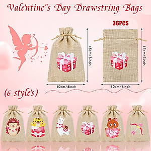 CCINEE 36PCS Valentine's Day Burlap Bags, 4"x6" Heart Love Shaped Drawstring Gift Bags Candy Pouches Linen Pockets for Valentine's Day Wedding Birthdays Party Favor Gift Bags
