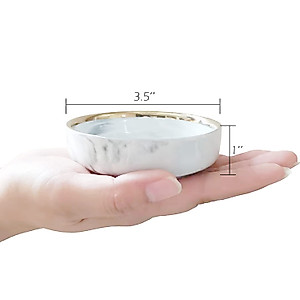 VanEnjoy 3.5 inches Marble Porcelain Side Dish Bowl Seasoning Dishes Soy Dipping Sauce Dishes-Set of 4, White with Gold Rim
