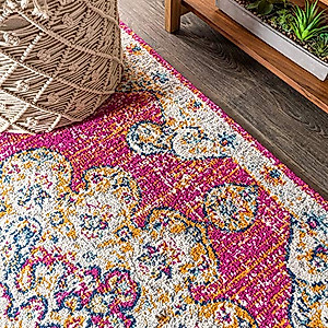 JONATHAN Y BMF104A-8 Bohemian Flair Boho Vintage Medallion Pink/Cream 8 ft. x 10 ft. Area-Rug, Vintage, Easy-Cleaning, for Bedroom, Kitchen, Living Room, Non Shedding