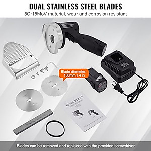VEVOR Electric Shawarma Knife, 80W Cordless Battery Professional Turkish Knife, Commercial Stainless Steel Gyro Cutter, Doner Kebab Meat Slicer with 2 Blades, Φ4/100mm, 0-8mm Adjustable Thickness