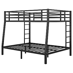 Metal Full XL Over Queen Bunk Beds for Adults,Heavy Duty Adult Bunk Beds,Bunk Bed Full Over Queen with 2 Ladders,Queen Bunk Bed,Bunk beds with Queen Bottom Bed,Noise-Free,Black