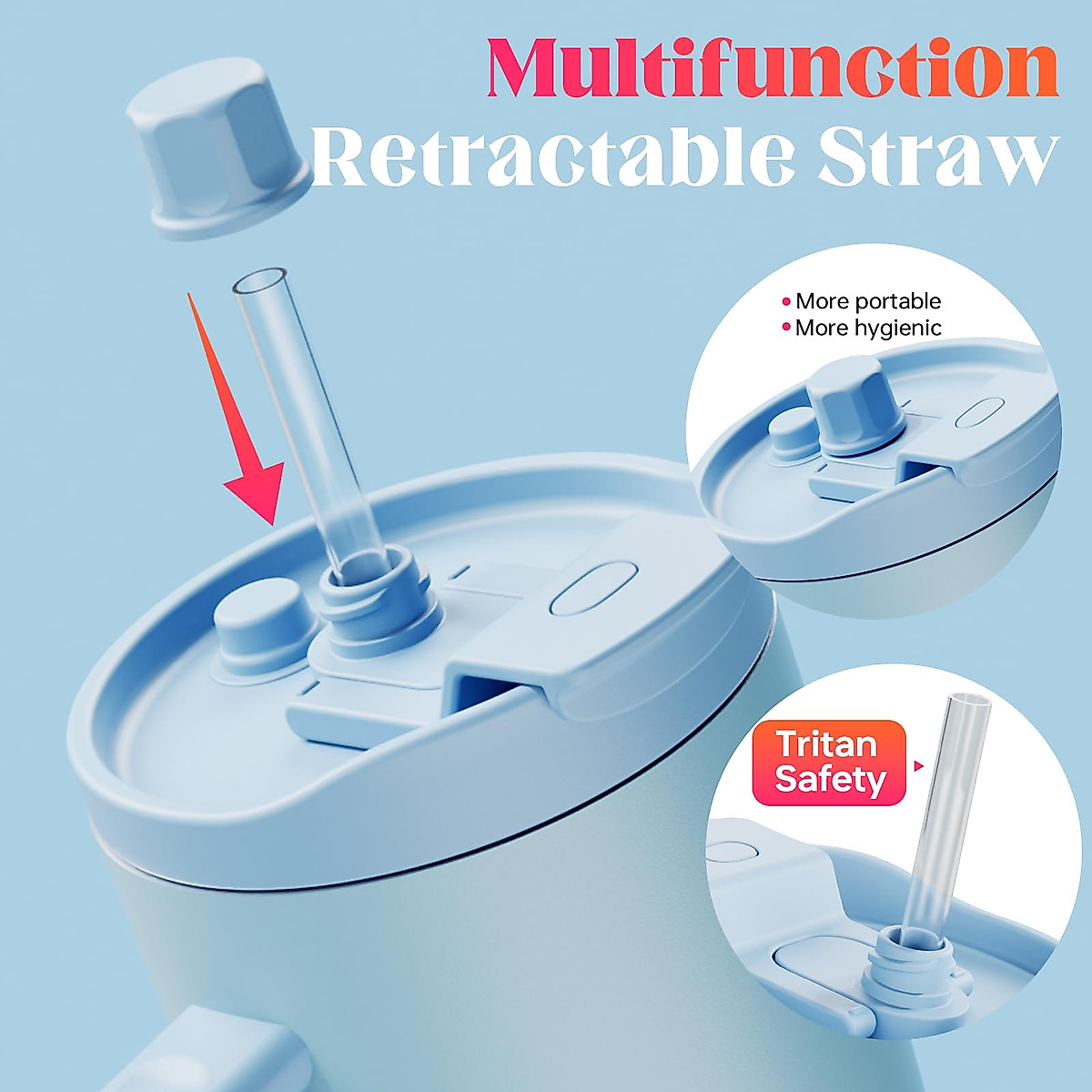 FOHGEE 40oz Tumbler with Handle and Straw Lid【Magnetic lid + Removable built-in straw】100% Leak-proof Travel Coffee Mug, Stainless Steel Insulated Cup, Keeps Cold for 24Hrs (ChillWave Sky Breeze)