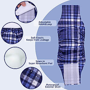 MICOOYO Washable Belly Bands for Male Dogs | Reusable Doggie Diapers | Absorbent Doggy Wraps with Adjustable Fastener - XSmall (Pack of 3, Plaid Red & Blue & Grey)