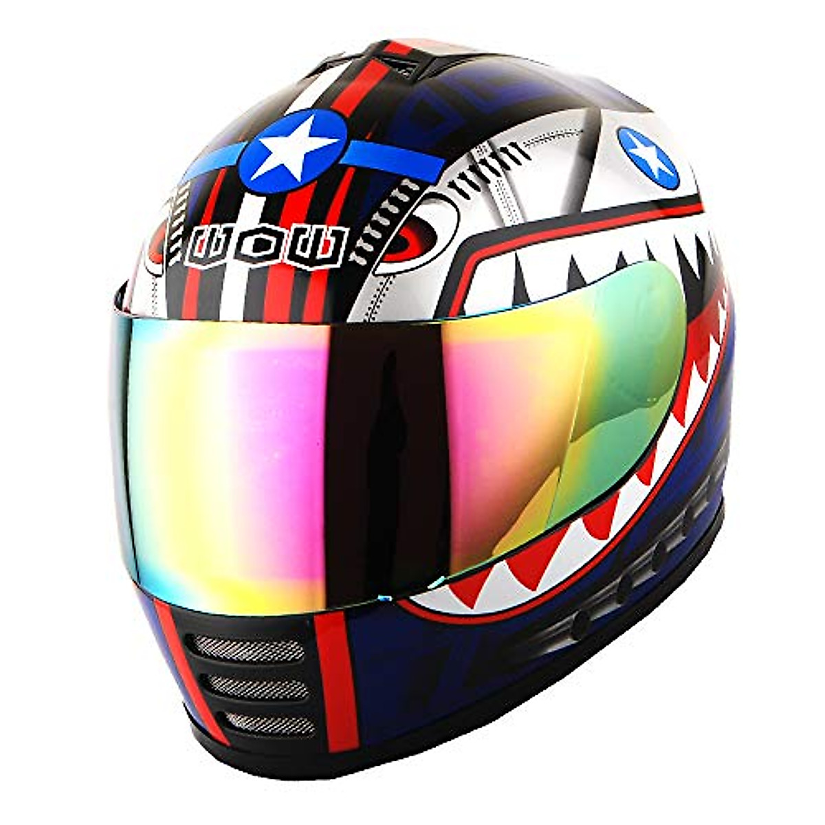 WOW Youth Motorcycle Full Face Helmet Street Bike BMX MX Kids Shark Blue + MX Skeleton Glove Bundle