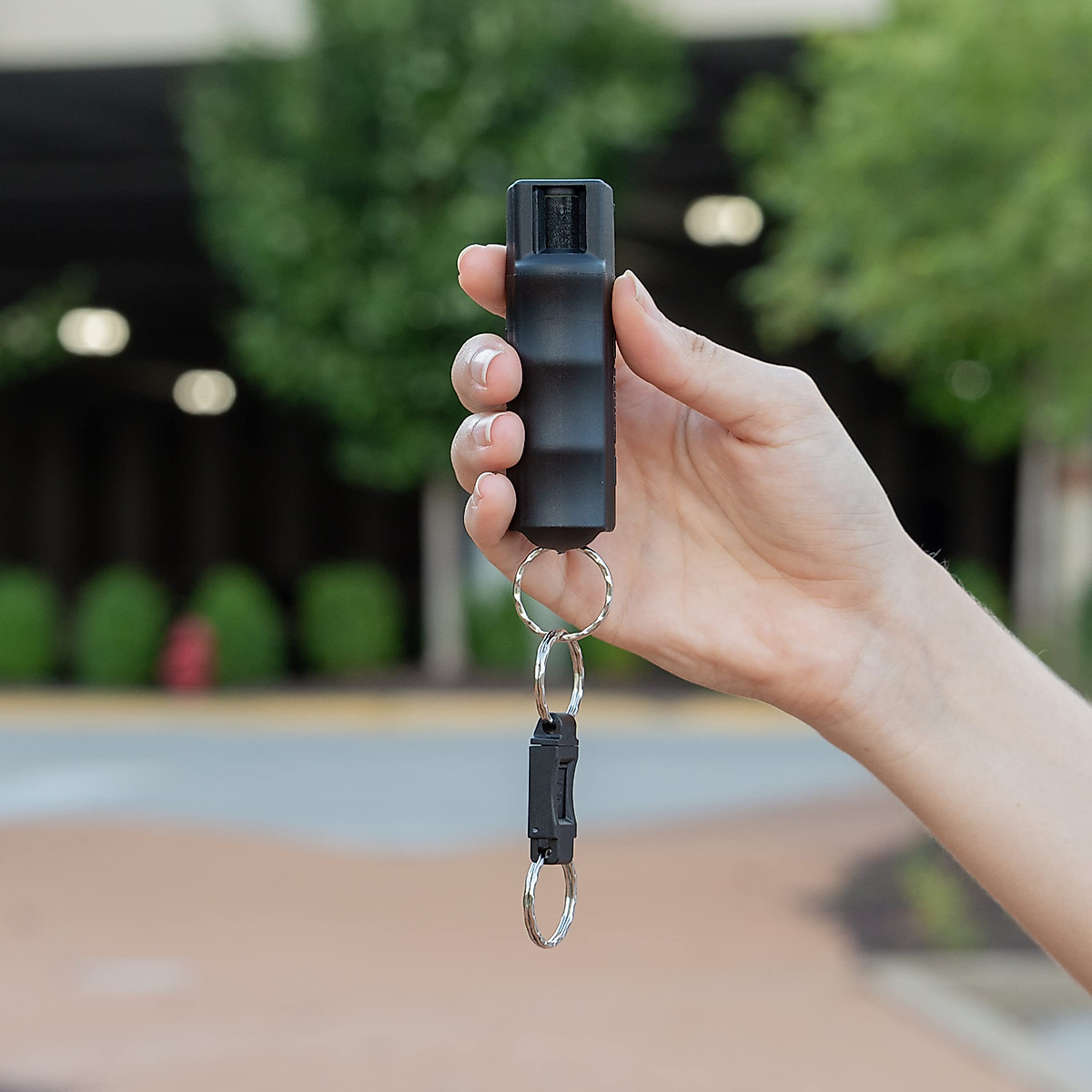 SABRE Self Defense Spray, 3-in-1 Formula Contains Max Strength Pepper Spray, CS Military Tear Gas & UV Marking Dye, Quick Release Key Ring for Easy Carry, Finger Grip for More Accurate Aim, 0.54 fl oz