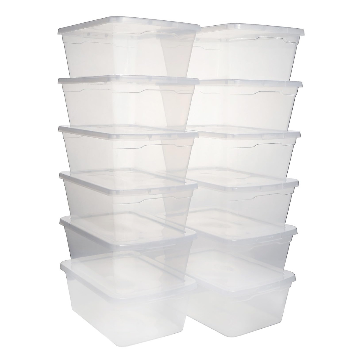 Prodeplast 6.4 Qt (1.6 Gal) Plastic Storage Container Bins with Secure Lid | Durable and Nestable Organizing Totes | Clear Color | 12 Pack
