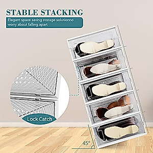 WAYTRIM Stackable Boots Storage Box,8 Pack Foldable Boots Box Organizer and Storage Boots box Clear Plastic Storage Bins Shoe Container Drop Front Shoe Drawers For Boots,White