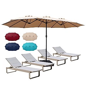Bigroof 15ft x 9ft Patio Double-Sided Umbrella with Base & Crank, Extra Large Rectangular Outdoor Umbrella for Patio, Lawn & Garden, Beige