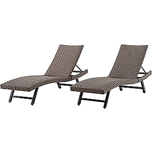 Ulax Furniture Outdoor Wicker Chaise Lounge Adjustable Padded Patio Reclining Chaise Lounger Chairs with Non-Rust Aluminum Frame and Wheels, Set of 2