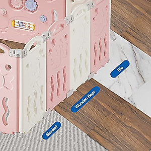 Albott Baby Playpen, Upgraded 18 Panels Foldable Fence with Game Panel and Safety Gate, Adjustable Shape, Portable Play Yards for Children Toddlers Indoors or Outdoors (Pink+White, Panel), 1.0 Sq Ft